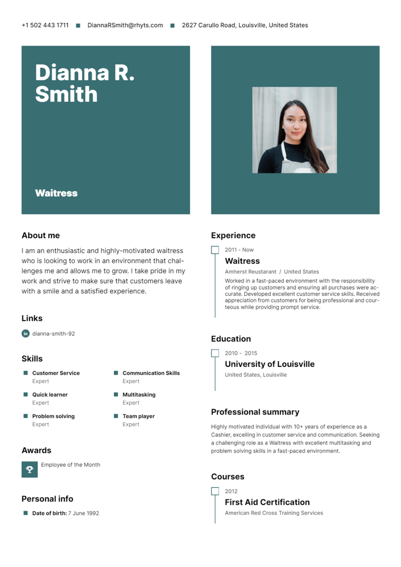 Waitress Resume Examples, Tips & How-to Guide