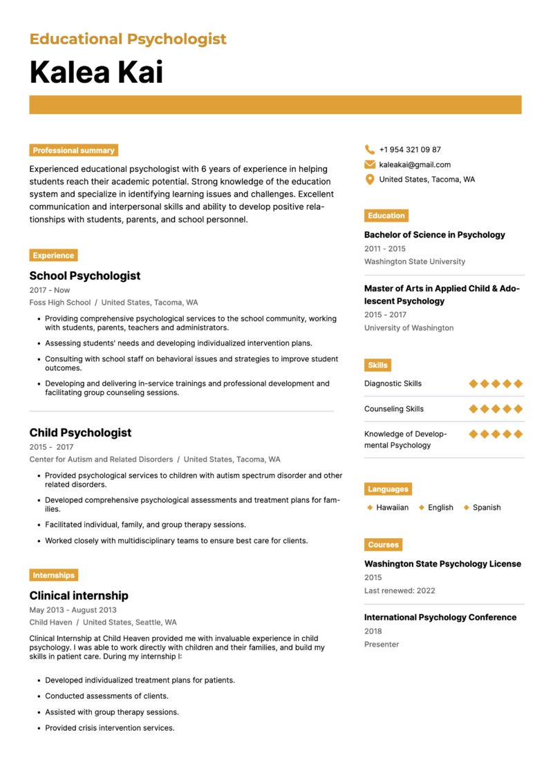 Psychologist Resume Examples and Writing Guidelines